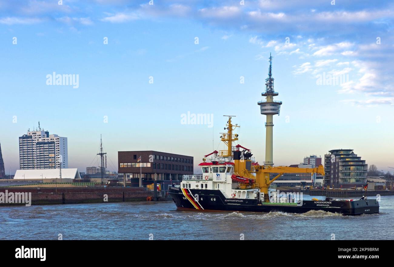 Bremerhaven, Ship of the Maritime Police in the old outer harbour ...