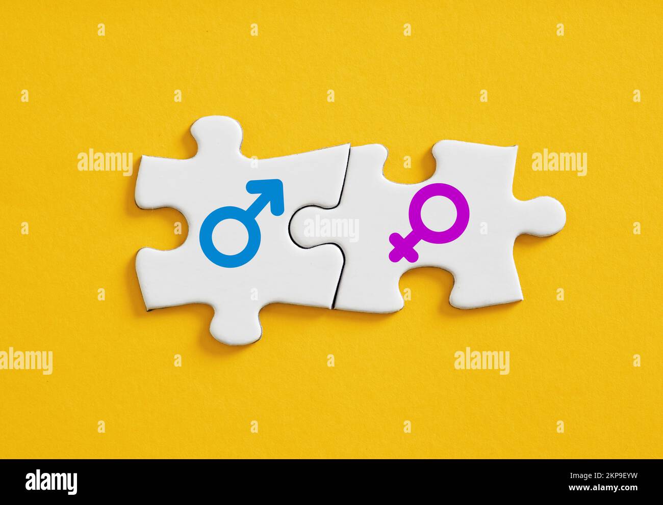 Male and female gender symbol icons on connected jigsaw puzzle pieces ...