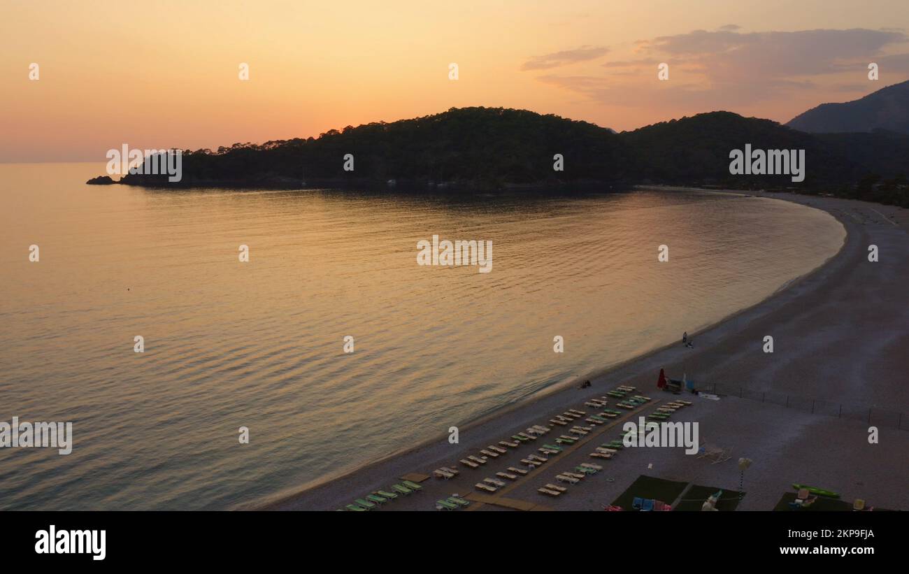 Tropical beach landscape at sunset. Beautiful nature scenery. Aerial ...