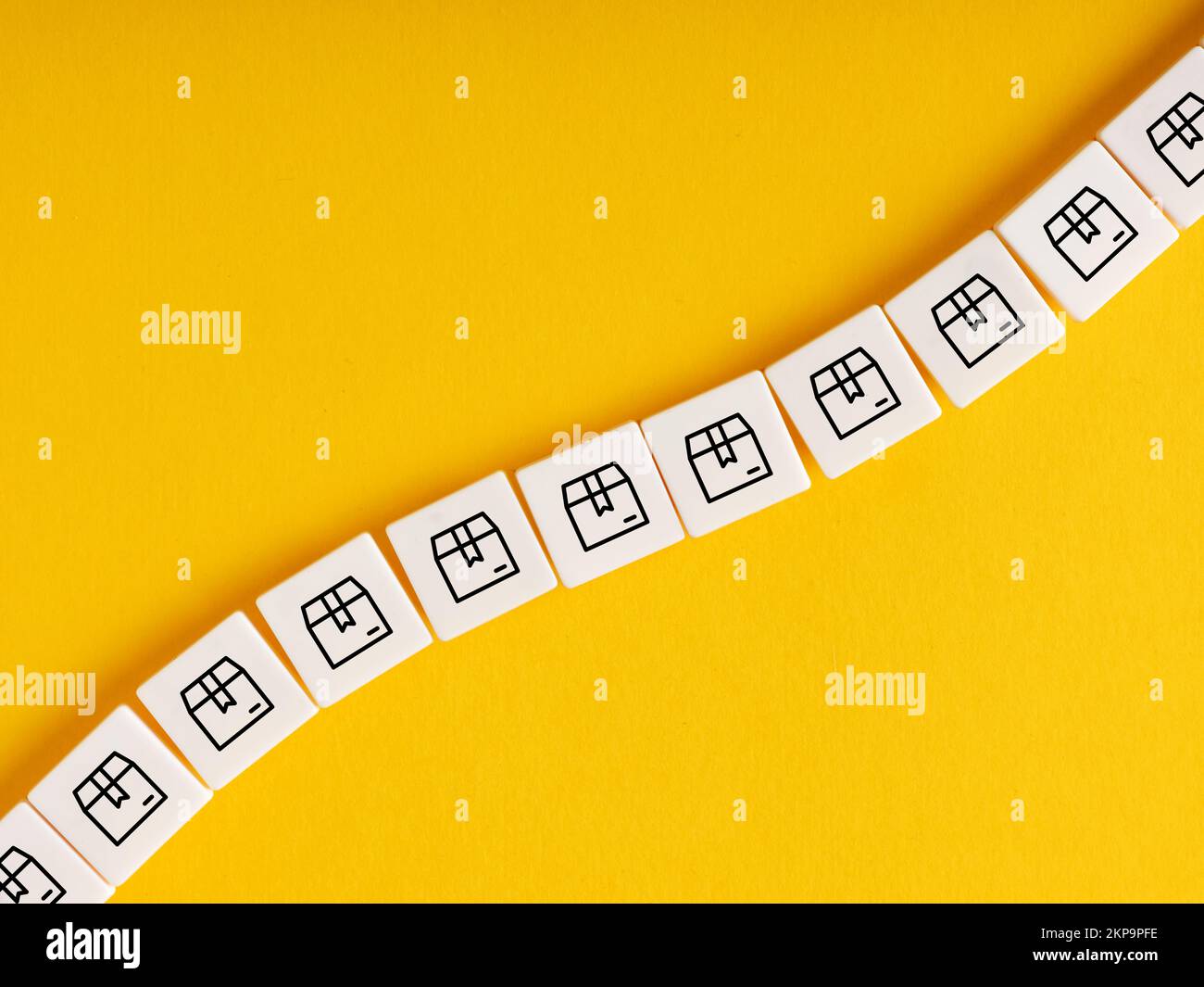 Chain of boxes of goods. Mass production, conveyor. Logistics and ...