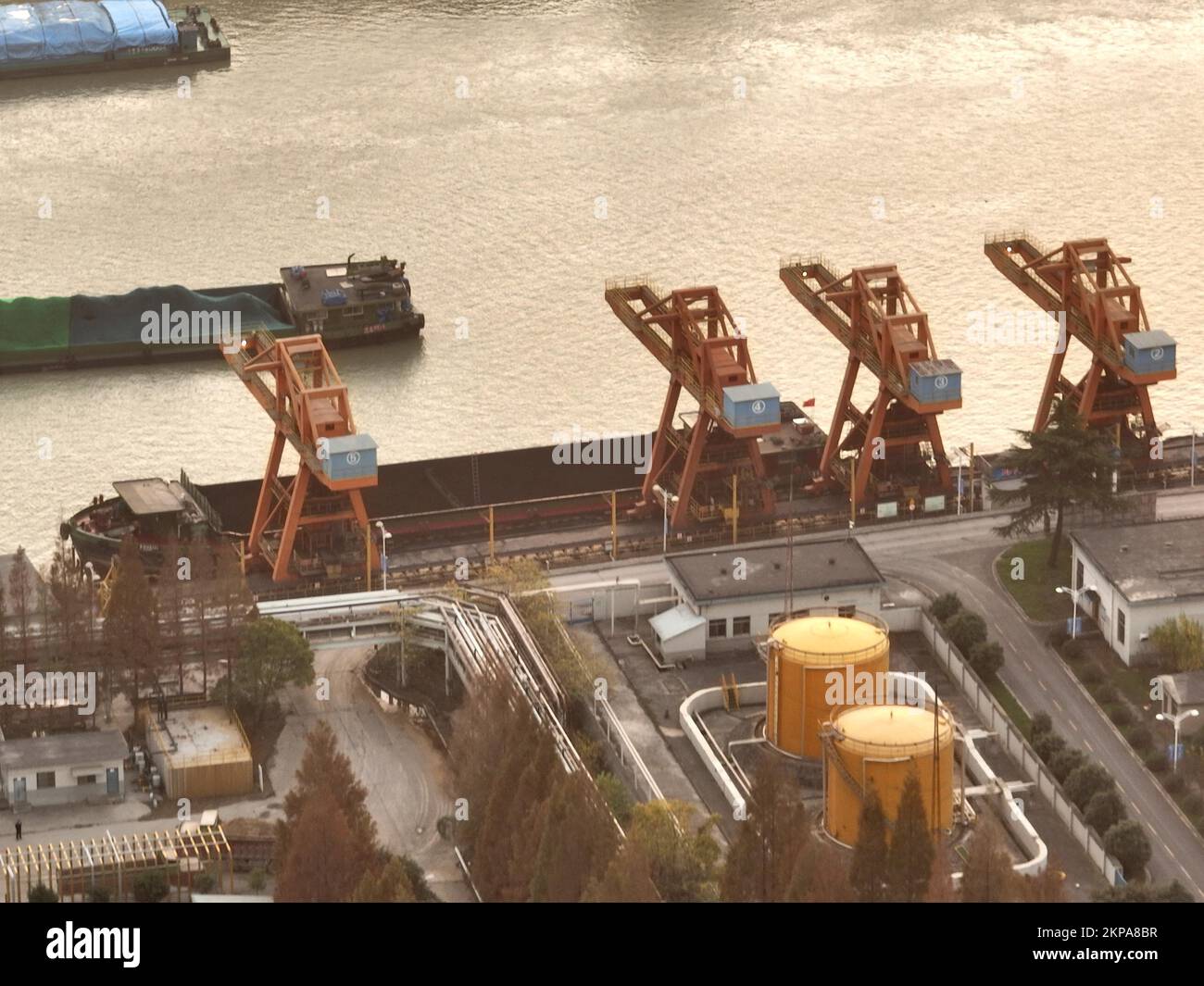 Aerial photo shows the coal carrier berthing at the coal terminal of ...