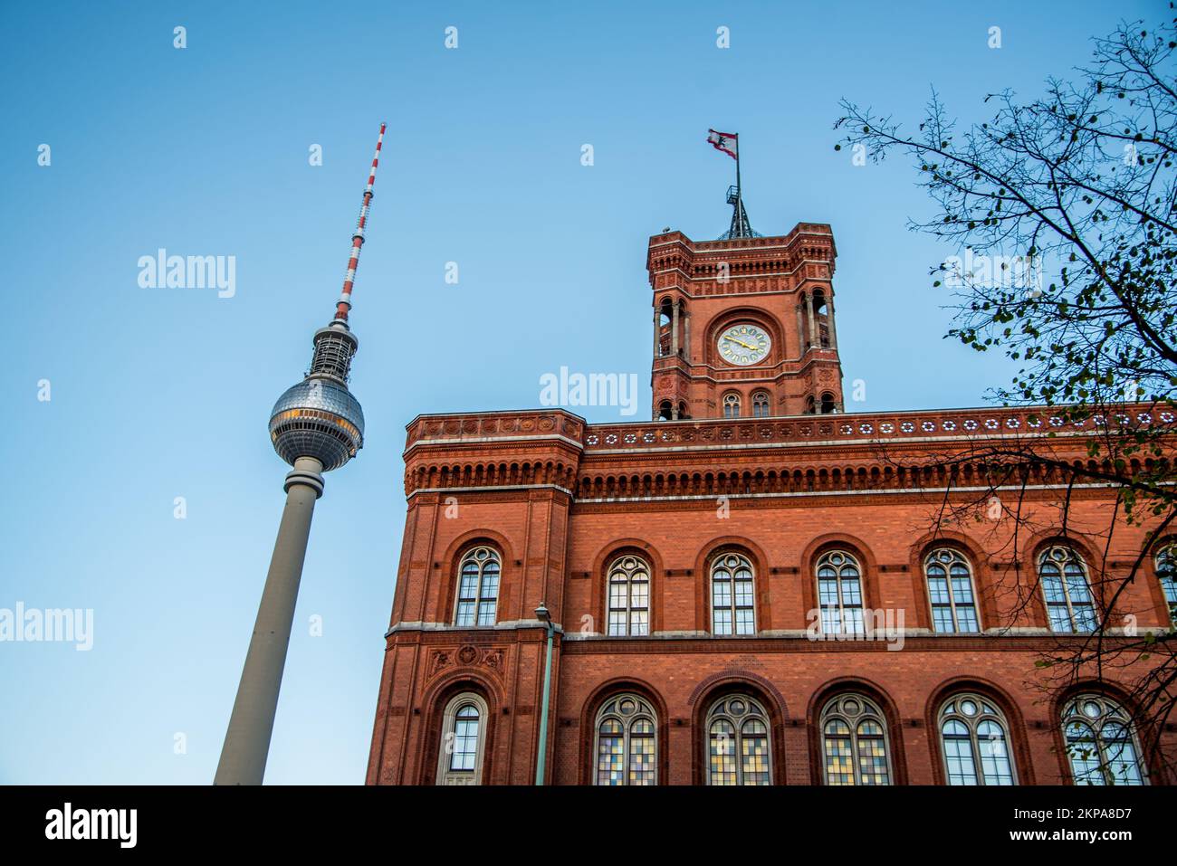 Berlin, Germany. November 2022. The Fernsehturm and the Rote Rathaus in ...