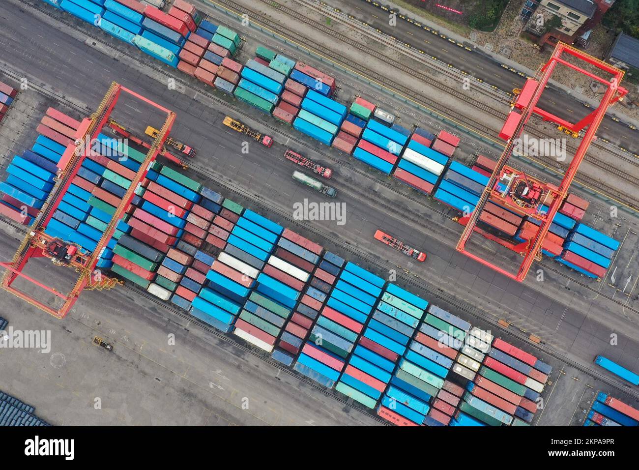 Aerial photo shows the container terminal in Haigang District, Zhoushan ...