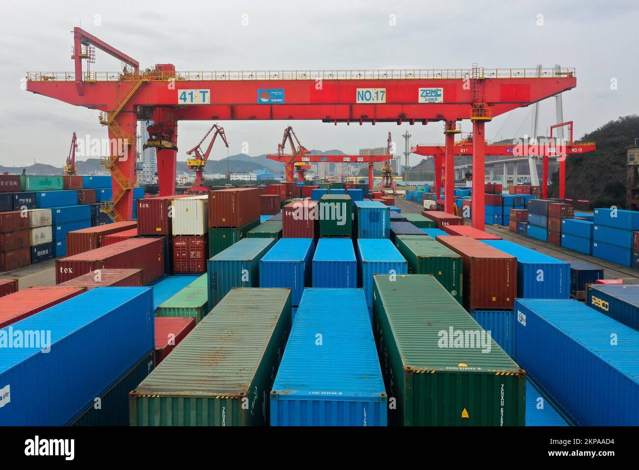 Aerial photo shows the container terminal in Haigang District, Zhoushan ...