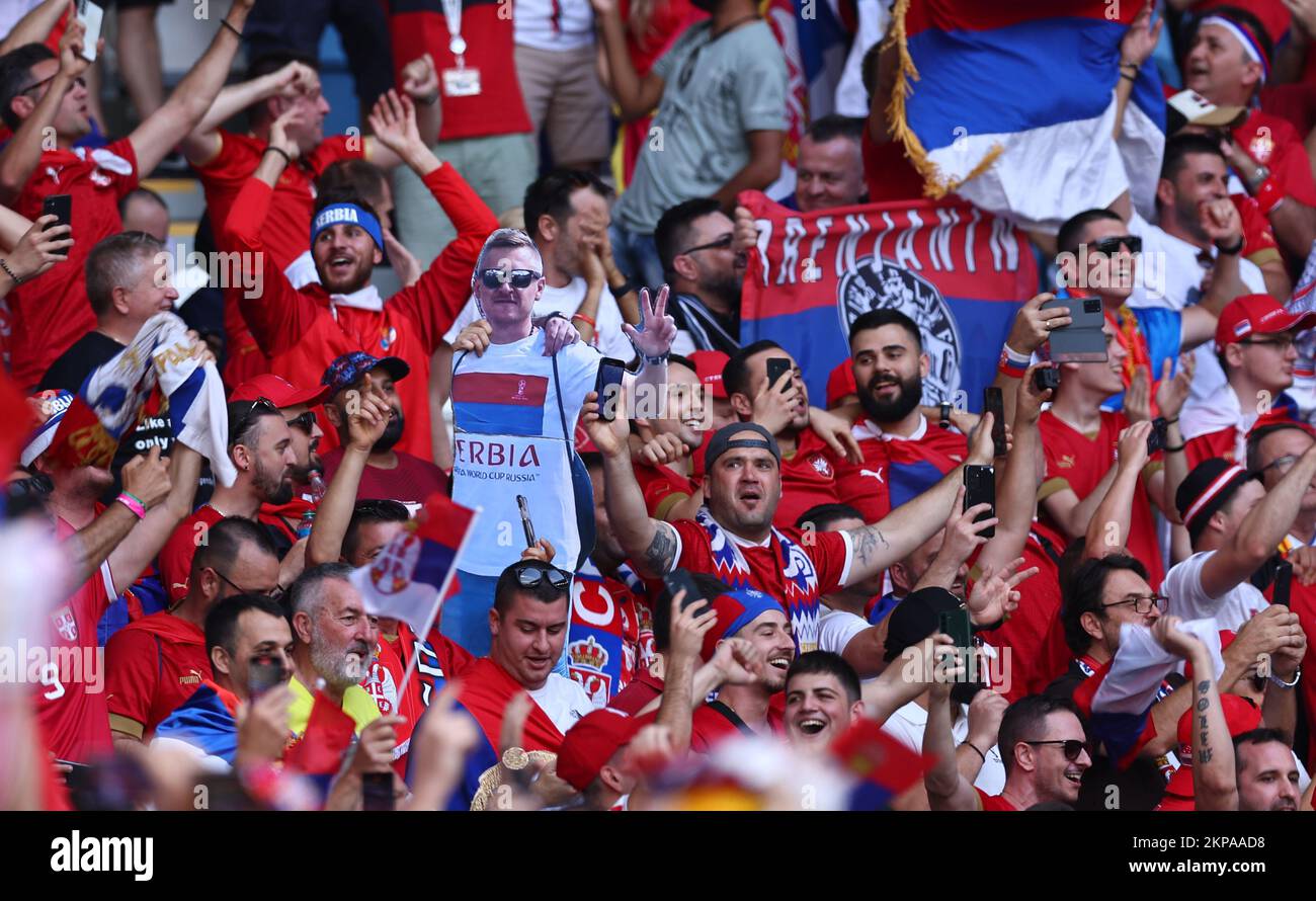 Al Wukair, Qatar. 28th Nov, 2022. Serbian fans during the FIFA World ...
