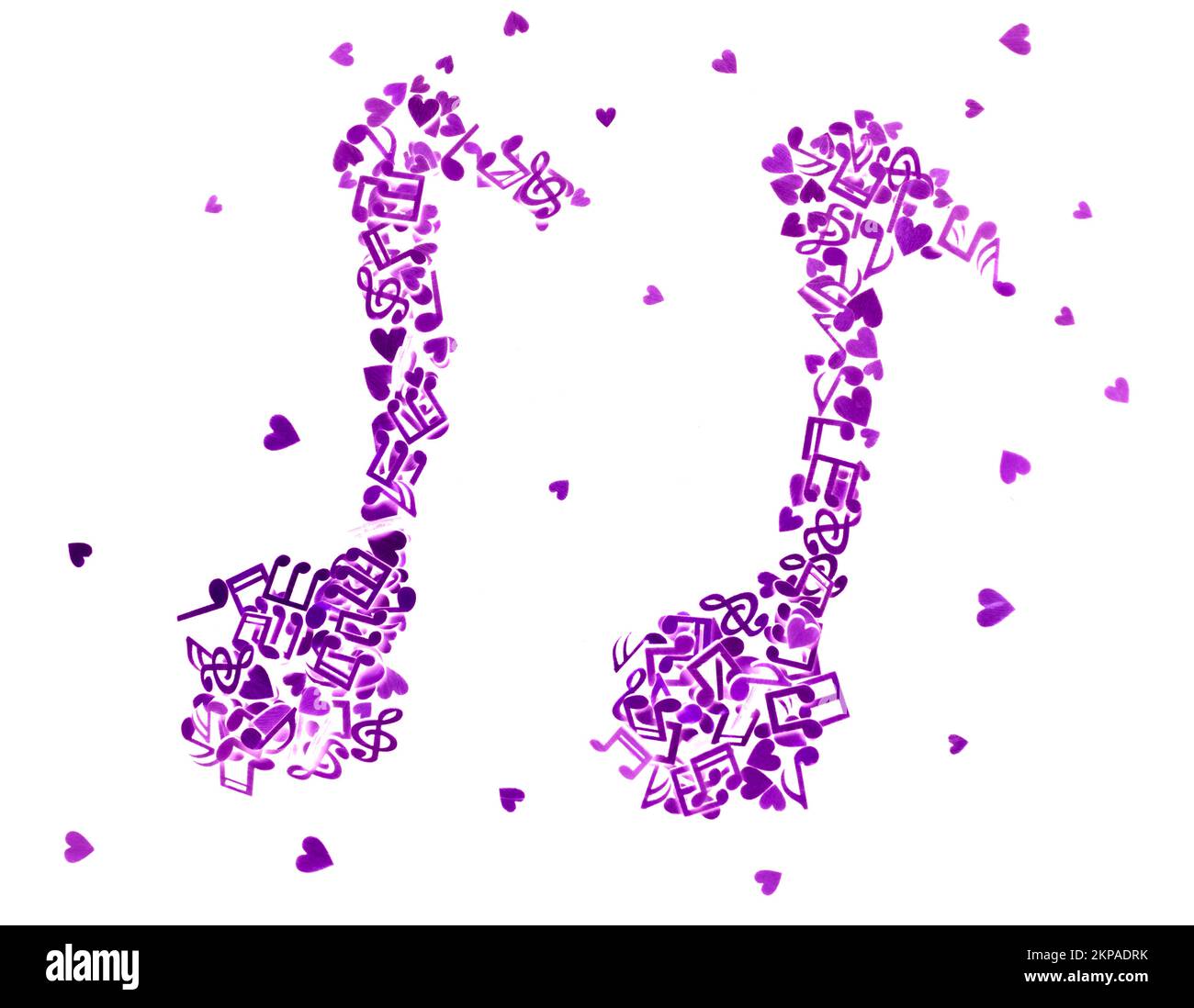 On white abstract of classical music with purple notes in formulated ...
