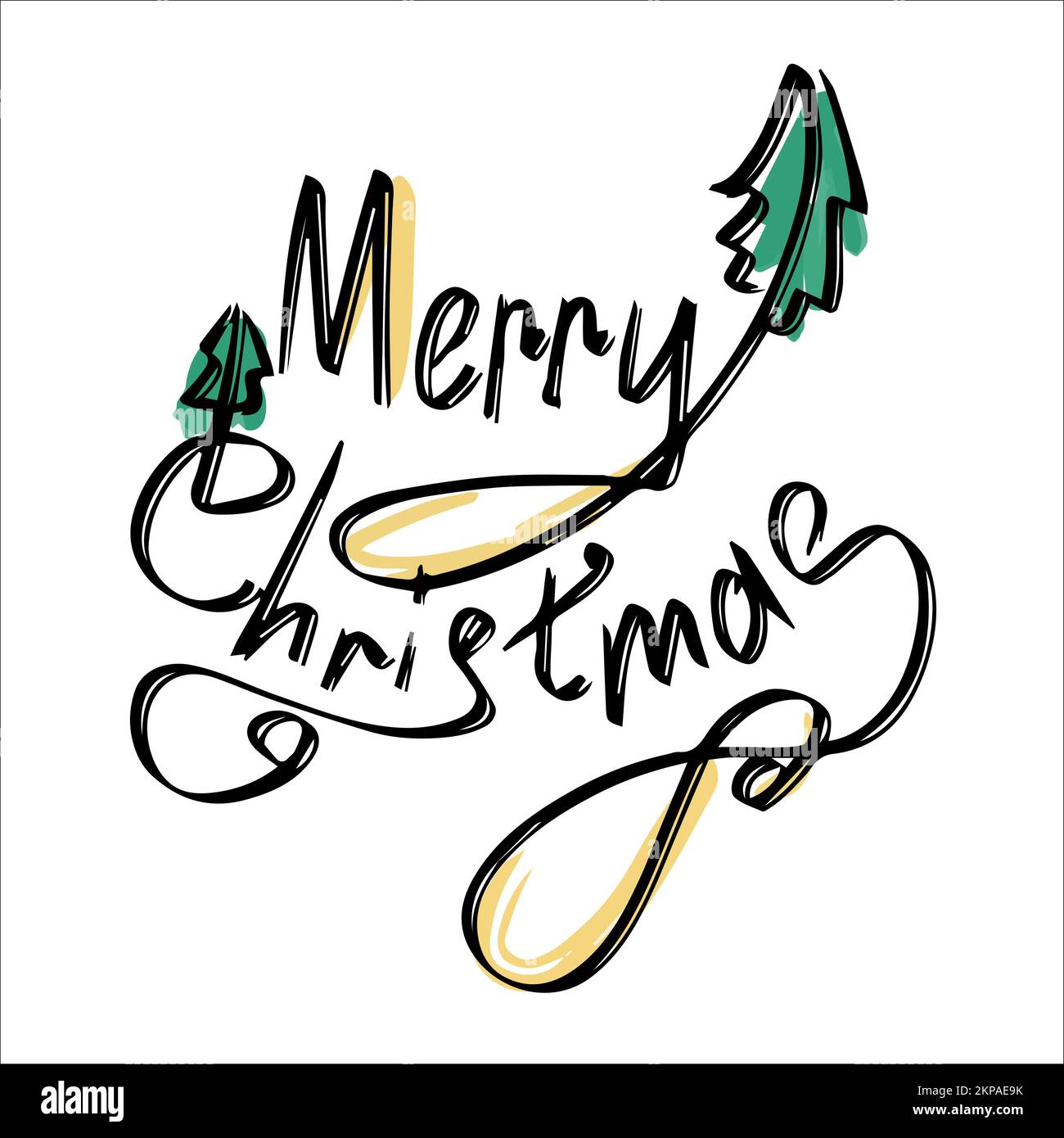 Merry christmas. Beautiful black inscription with curlicues and colored ...