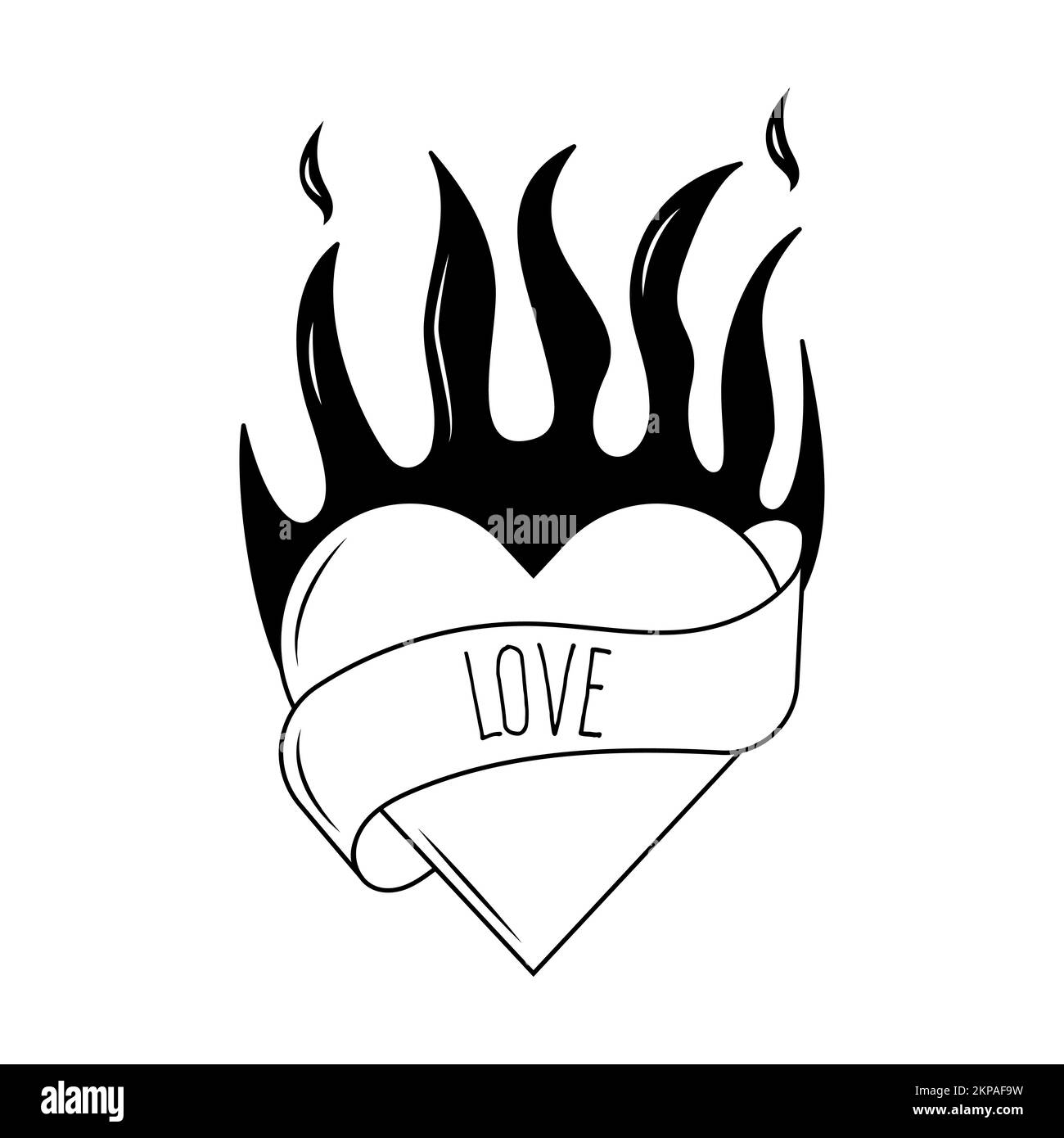 Flaming heart tattoo in y2k, 1990s, 2000s style. Emo goth element ...