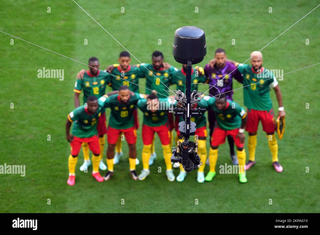 Spidercam over the pitch films the pre match line ups during the FIFA ...