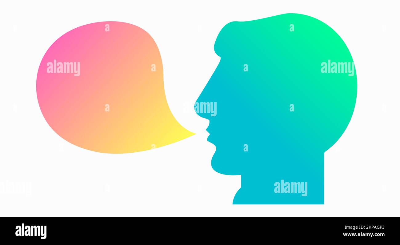 Modern gradient male head silhouette with speech bubble. Flat vector ...