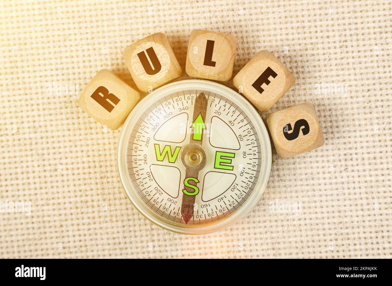 Business concept. On the table is a compass and cubes with the ...