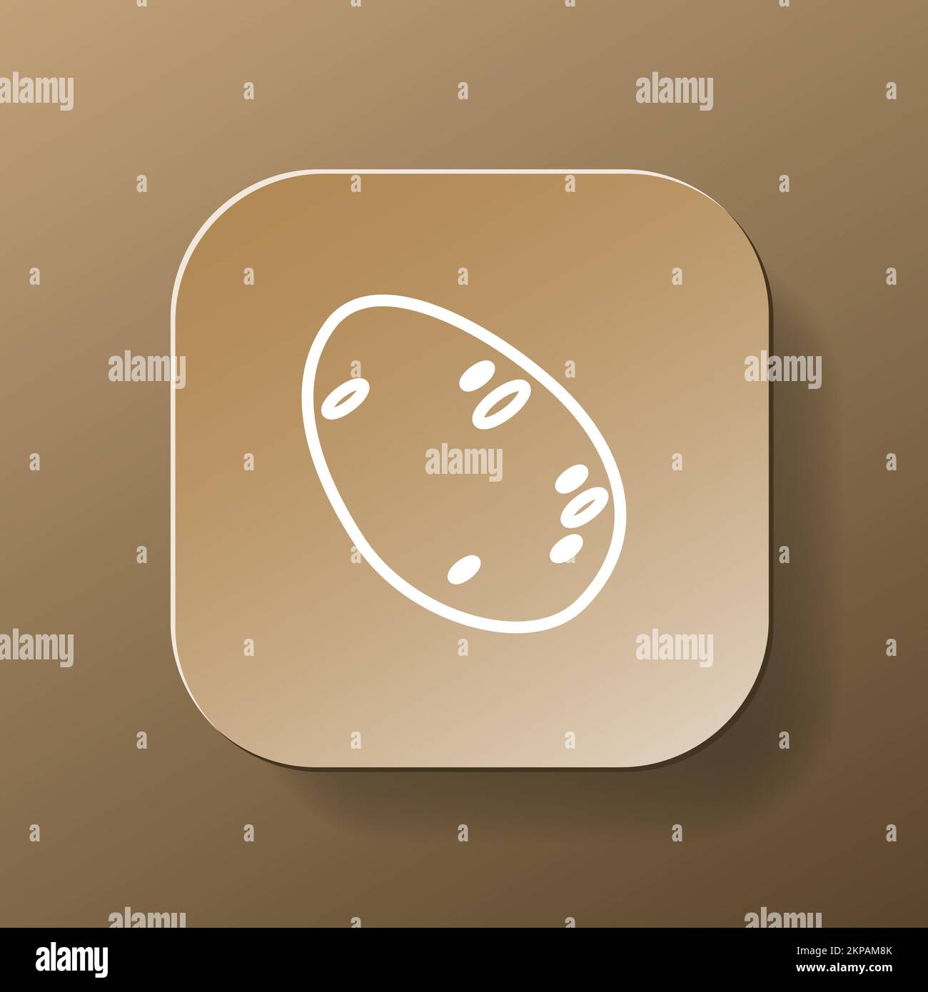 Potato square button, white outline icon on the brown color plate ...