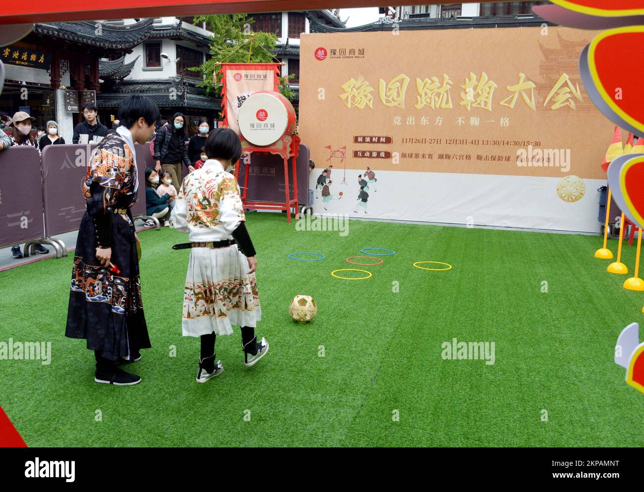 People are wearing Hanfu and play cuju (ancient Chinese soccer) in Yu ...