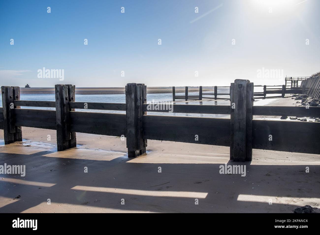 Cleethorpes beach with old wooden groynes sea defence Stock Photo - Alamy