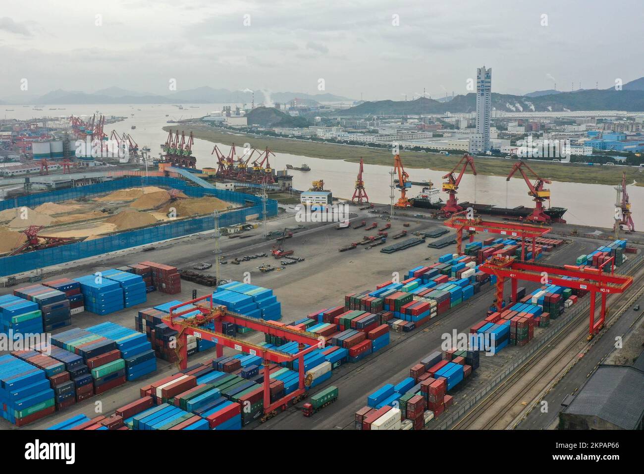 Aerial photo shows the container terminal in Haigang District, Zhoushan ...