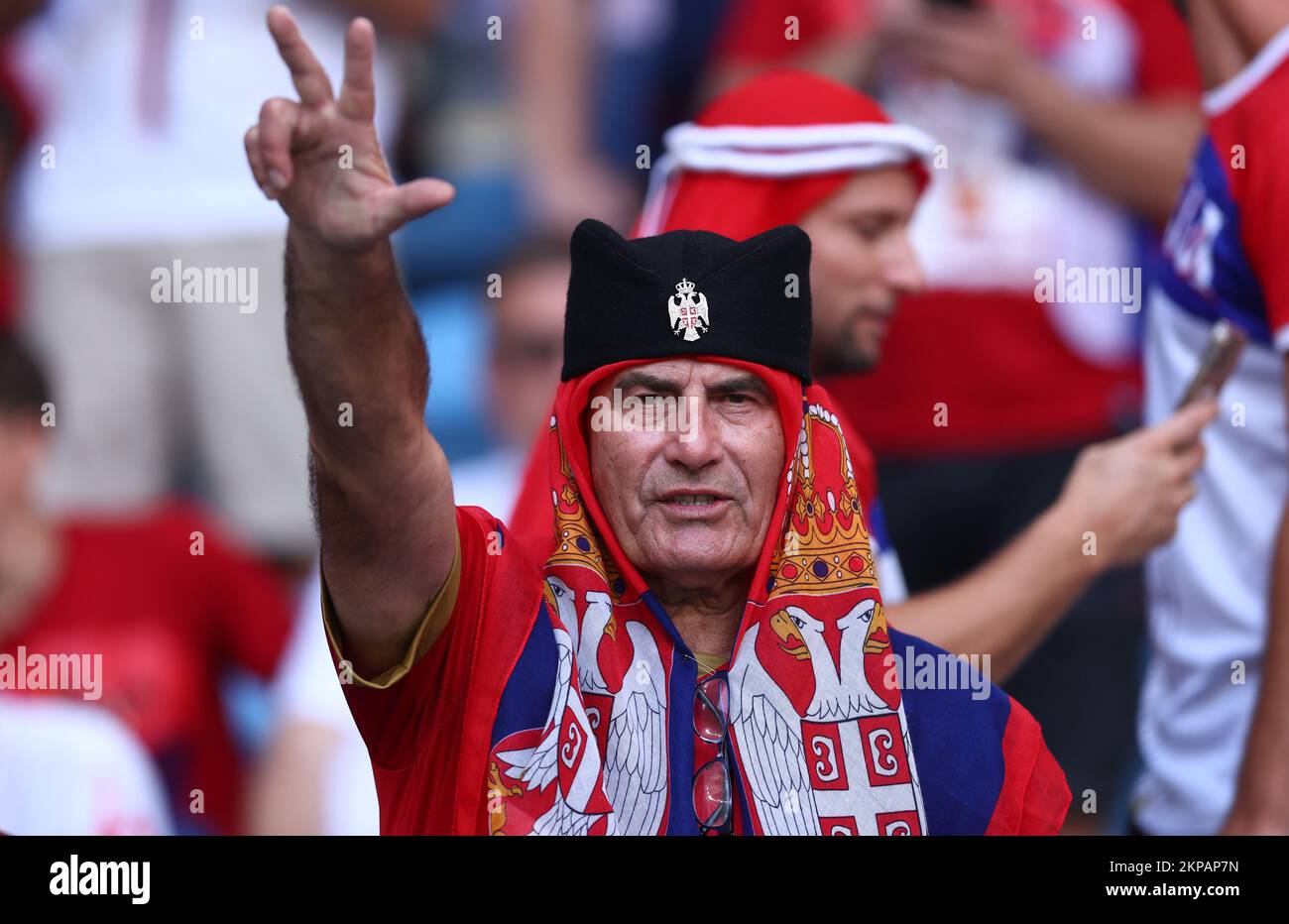 Al Wukair, Qatar. 28th Nov, 2022. Serbia fan during the FIFA World Cup ...
