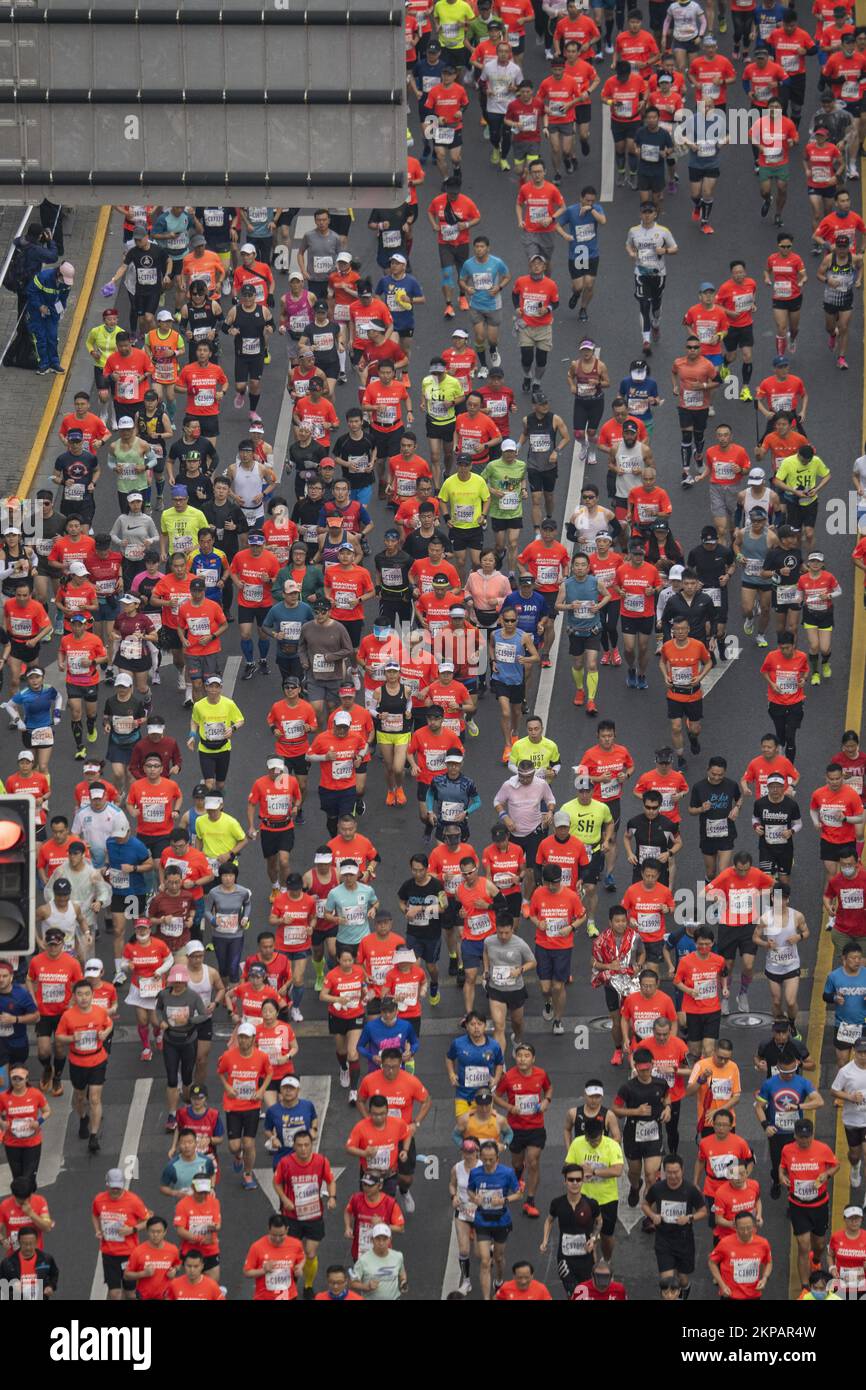 Aerial photo shows the 2022 Shanghai Marathon kicked off in Shanghai ...