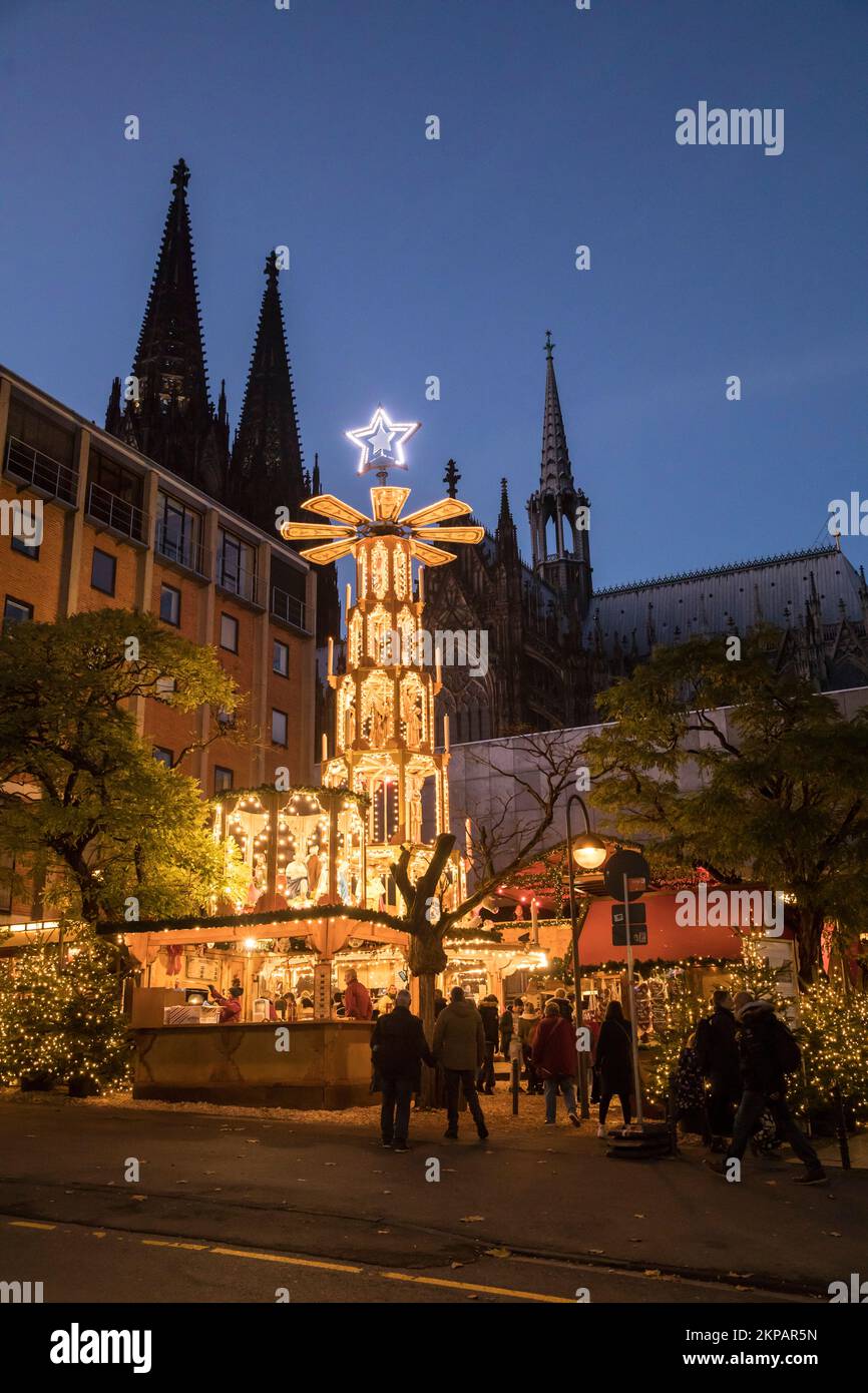 big christmas pyramid on the christmas market at the cathedral, Cologne ...