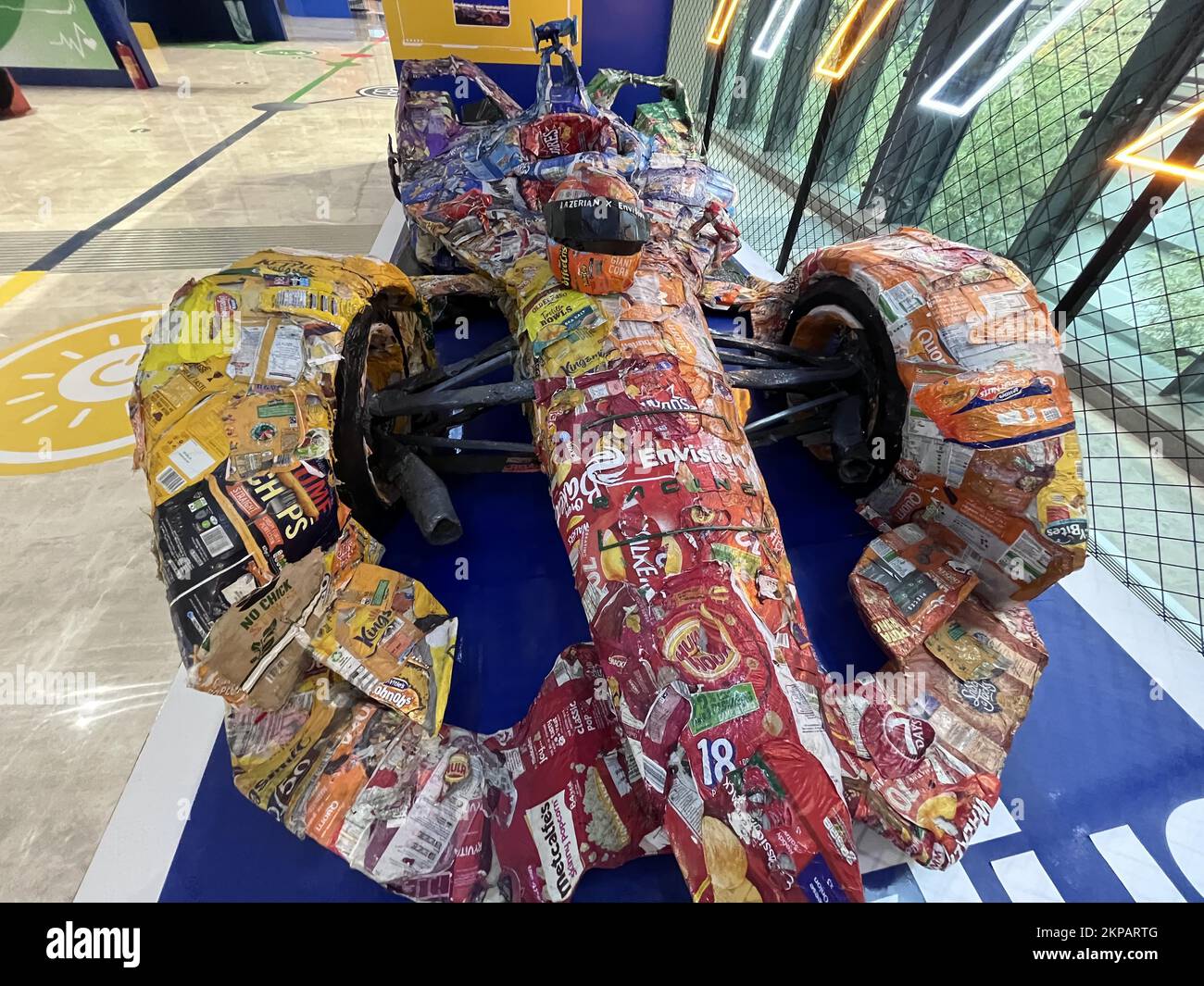 A formula one model made of plastic waste by a Britain student was ...