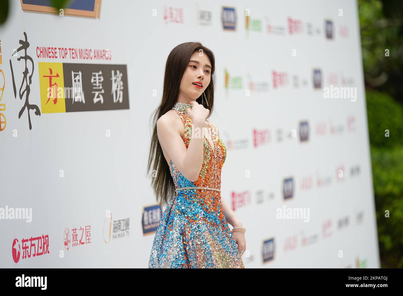Chinese singer Ju Jingyi shows at the 2022 Chinese Top Ten Music Awards in Haikou City ...