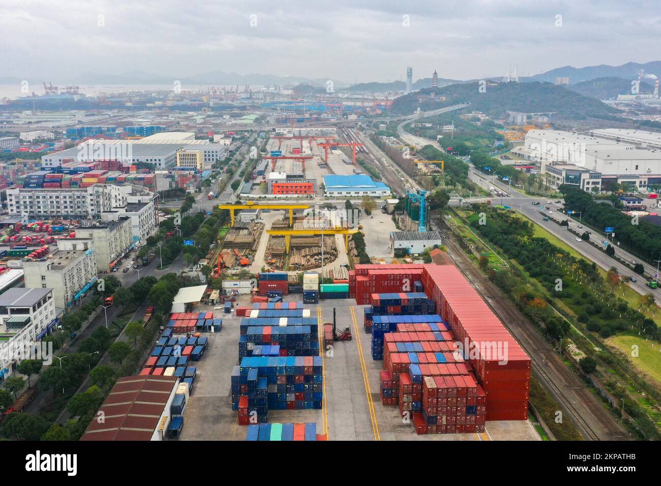 Aerial photo shows the container terminal in Haigang District, Zhoushan ...