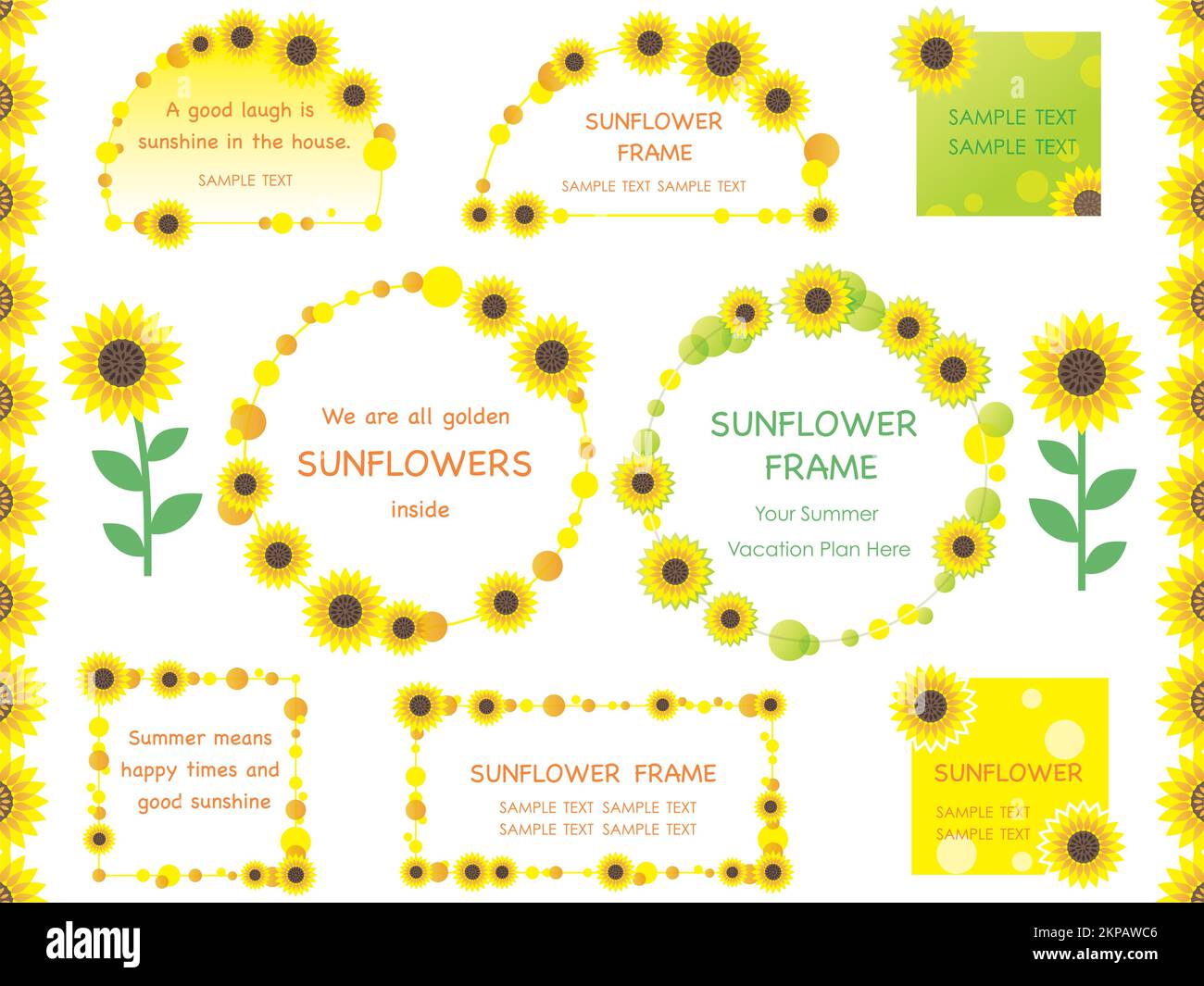 Set of sunflower frames, borders, tags, and backgrounds. Vector ...