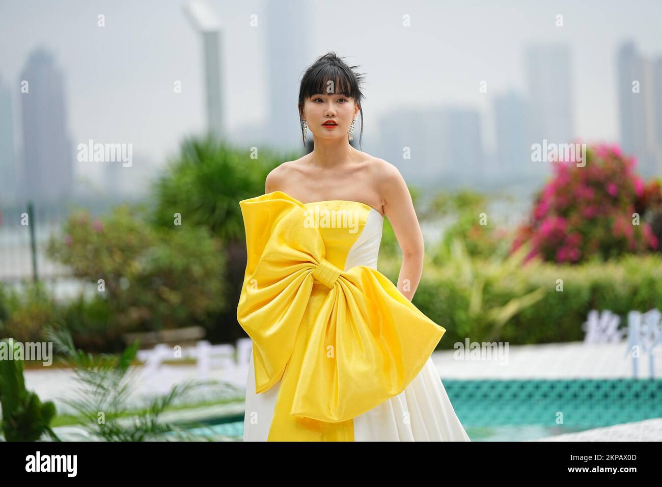 Chinese singer Huang Ling shows at the 2022 Chinese Top Ten Music Awards in Haikou City ...