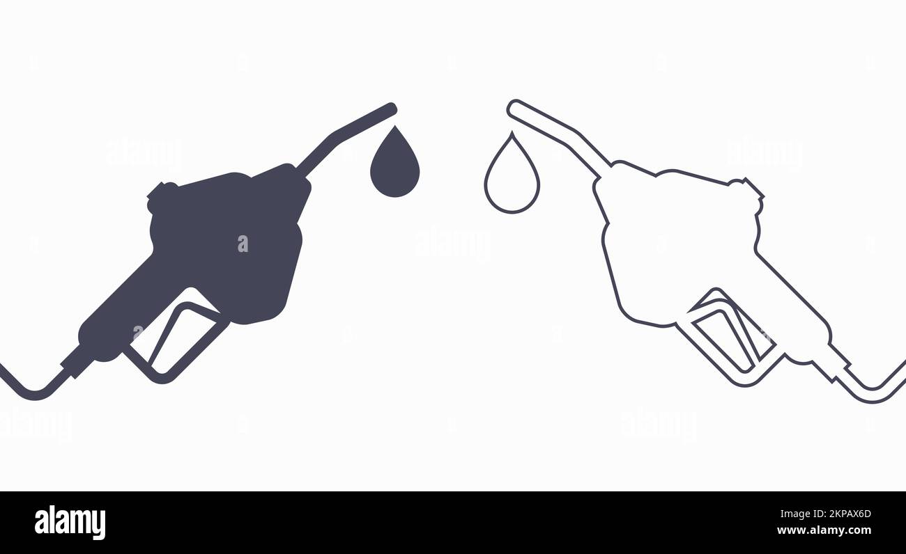 Fuel station, gas gun with a drop silhouette and line icon. Flat vector ...