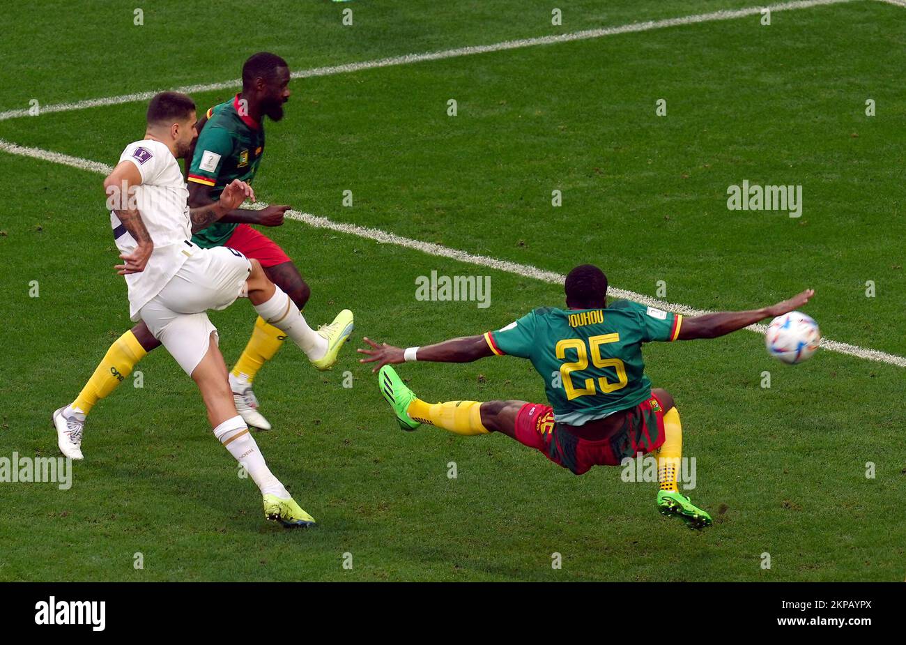 Serbia’s Aleksandar Mitrovic shoots during the FIFA World Cup Group G ...