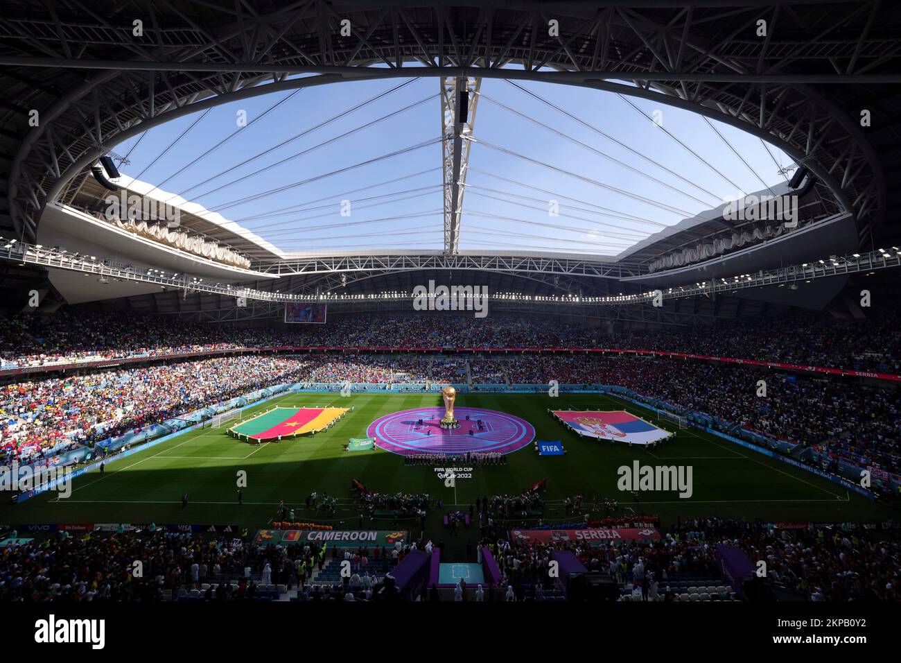 Cameroon and Serbia players line up before the FIFA World Cup Group G ...