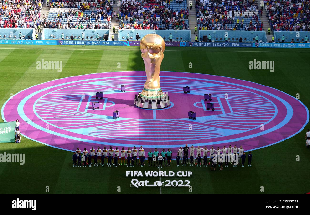 Cameroon and Serbia players line up before the FIFA World Cup Group G ...