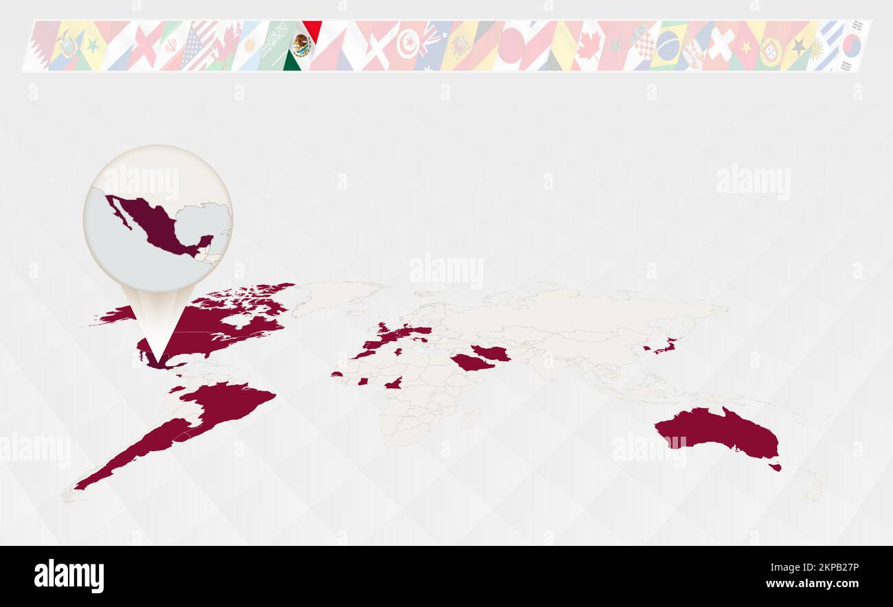 Enlarge the map of Mexico selected on the perspective world map ...