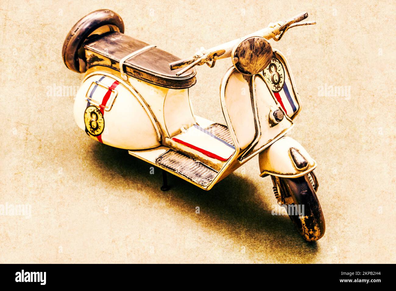 Still life auto art on a model scooter parked in parched paper style ...