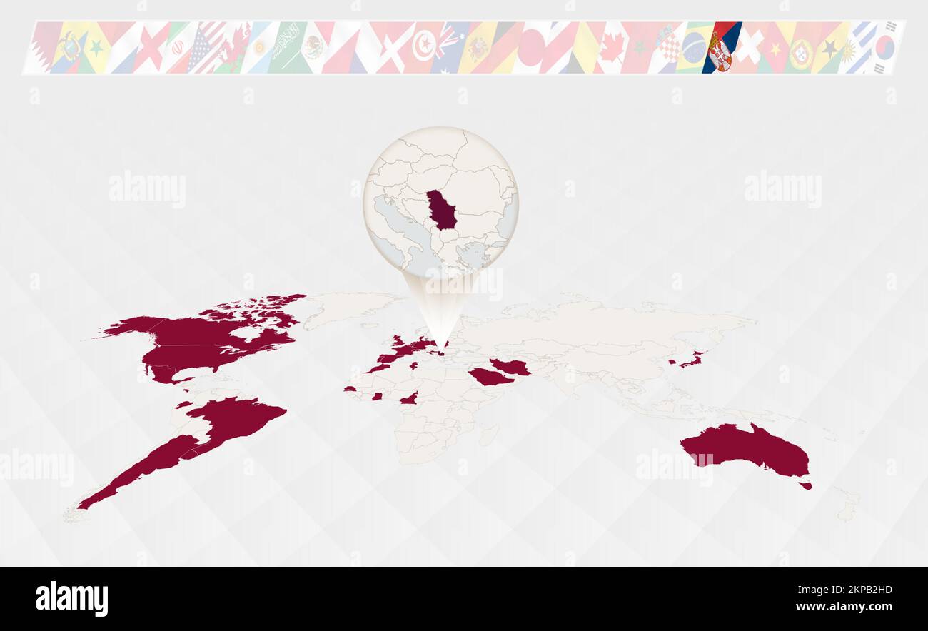 Enlarge the map of Serbia selected on the perspective world map ...