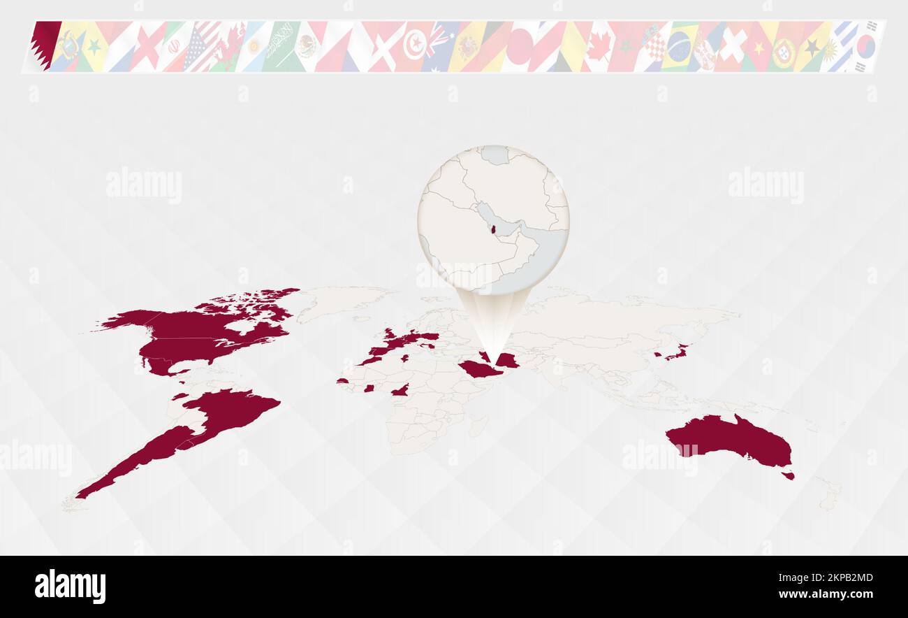 Enlarge the map of Qatar selected on the perspective world map ...