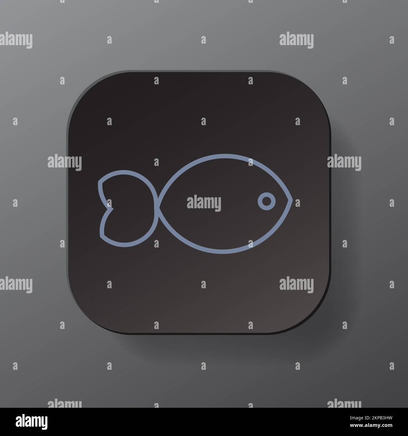 Black square button with fish outline icon, Fish on the black plate ...