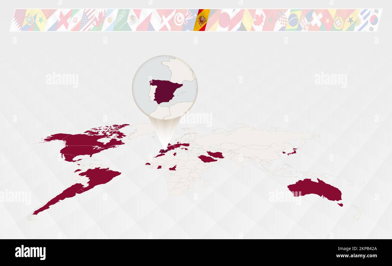 Enlarge the map of Spain selected on the perspective world map ...