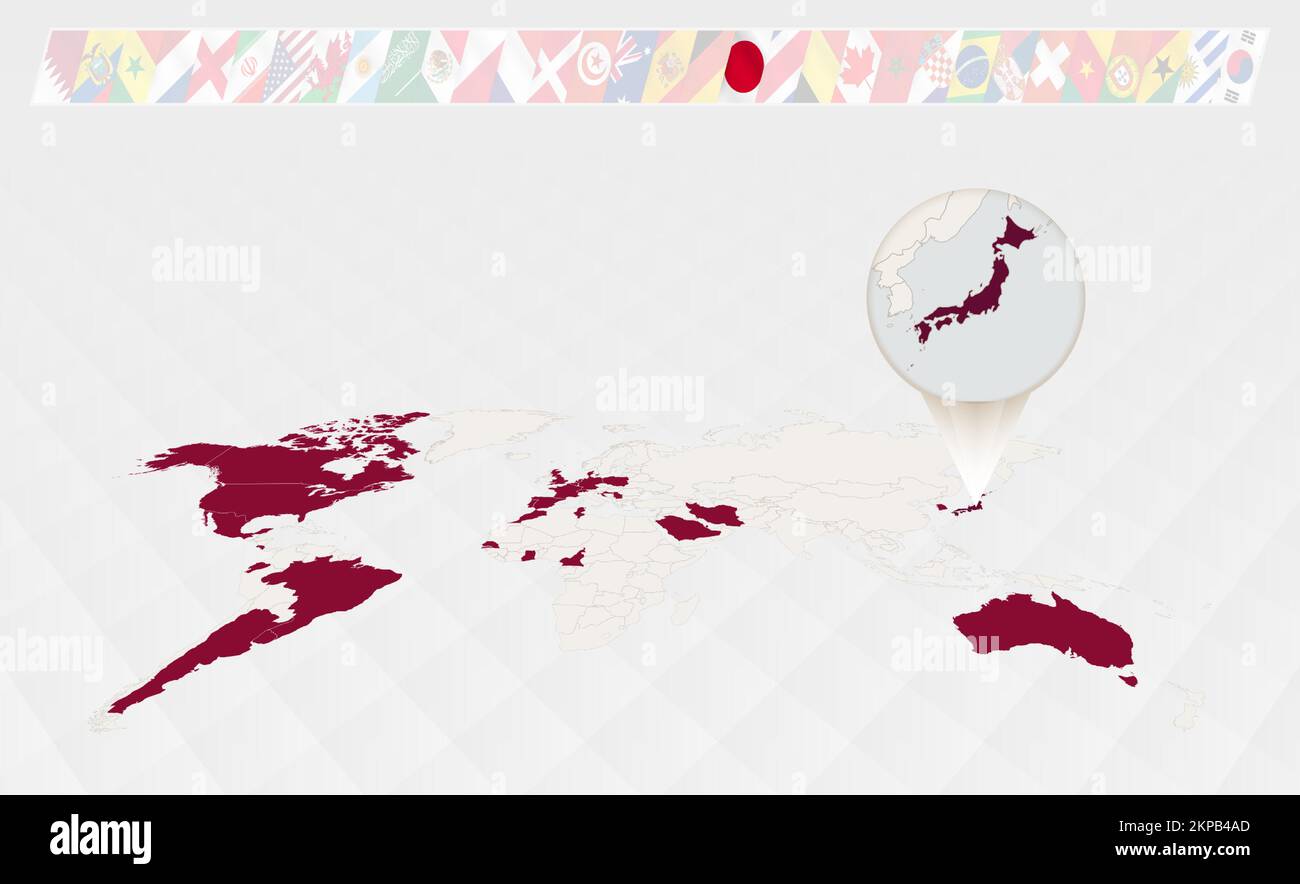 Enlarge the map of Japan selected on the perspective world map ...