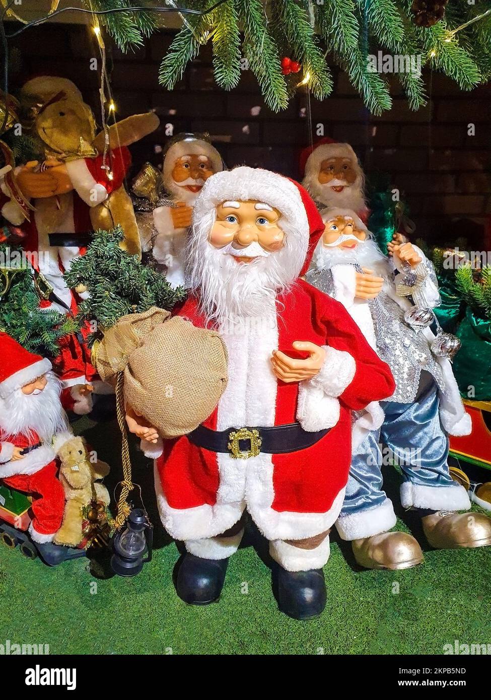 Santa Claus toy on shelf in store Concept Happy New Year Holiday card ...