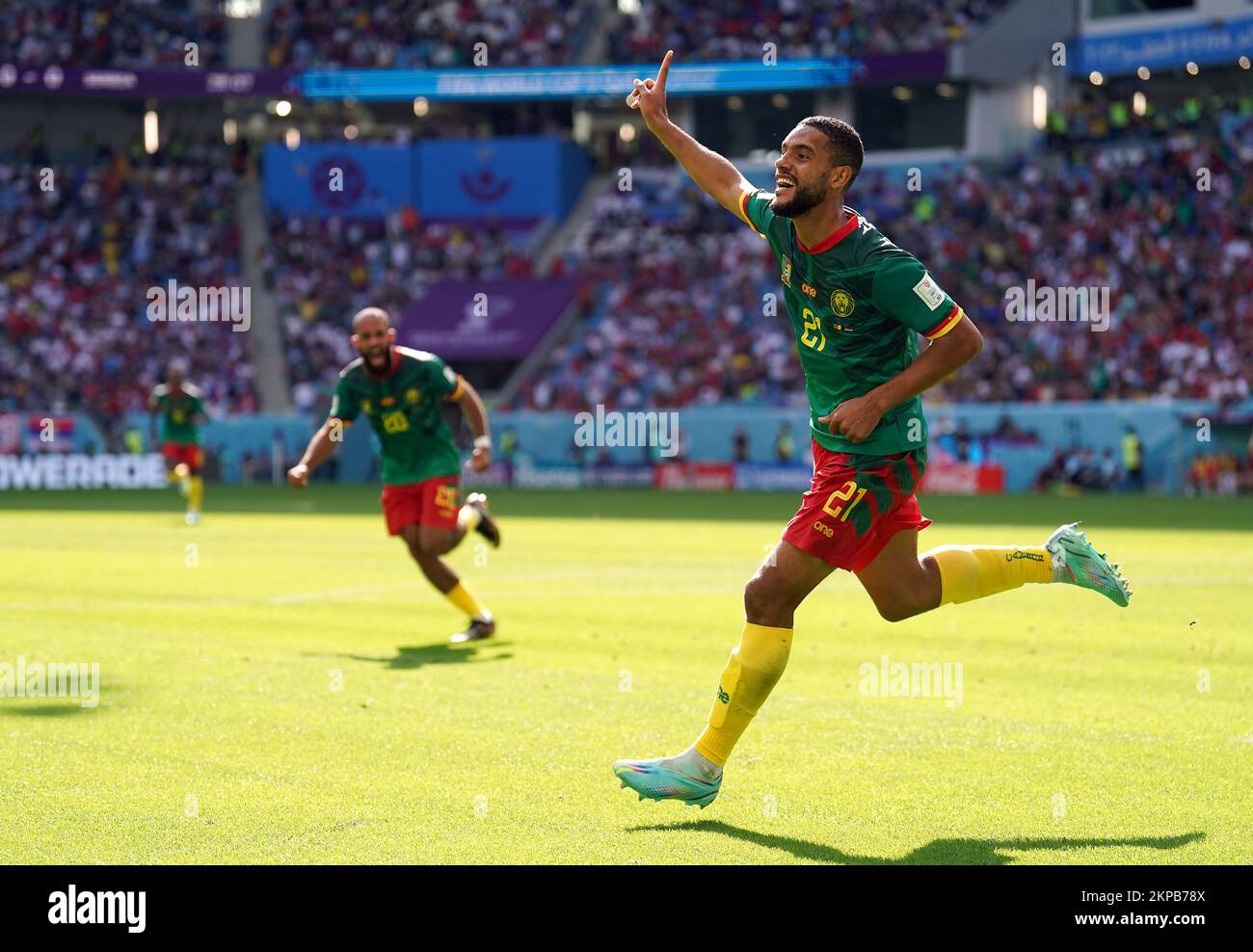 Cameroon's Jean-Charles Castelletto celebrates scoring their side's ...