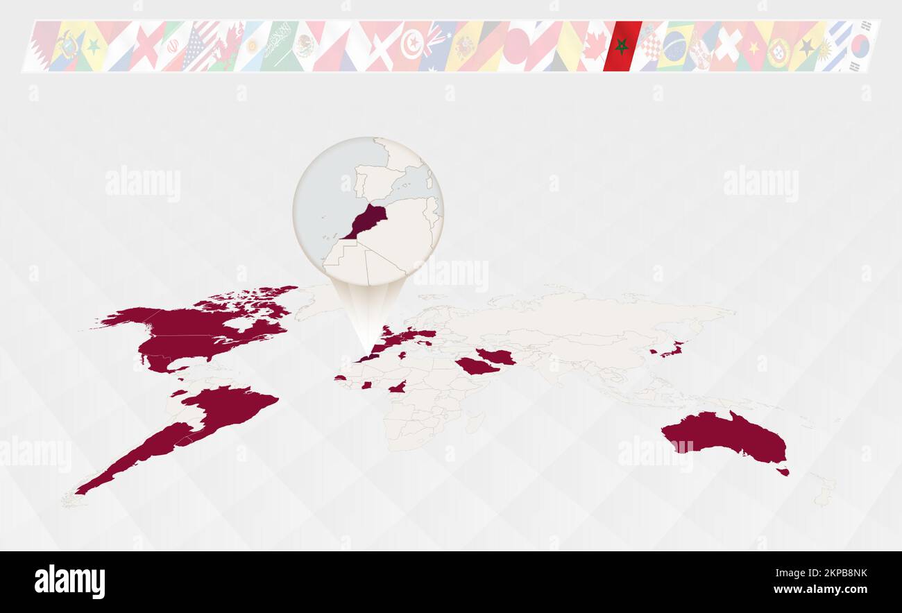 Enlarge the map of Morocco selected on the perspective world map ...
