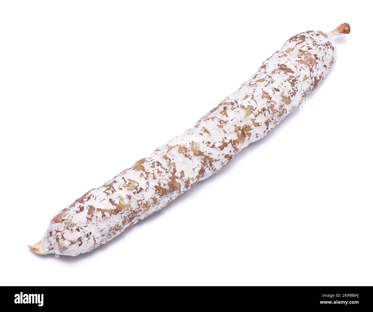 Spanish Fuet thin dried salami sausage isolated on a white background ...