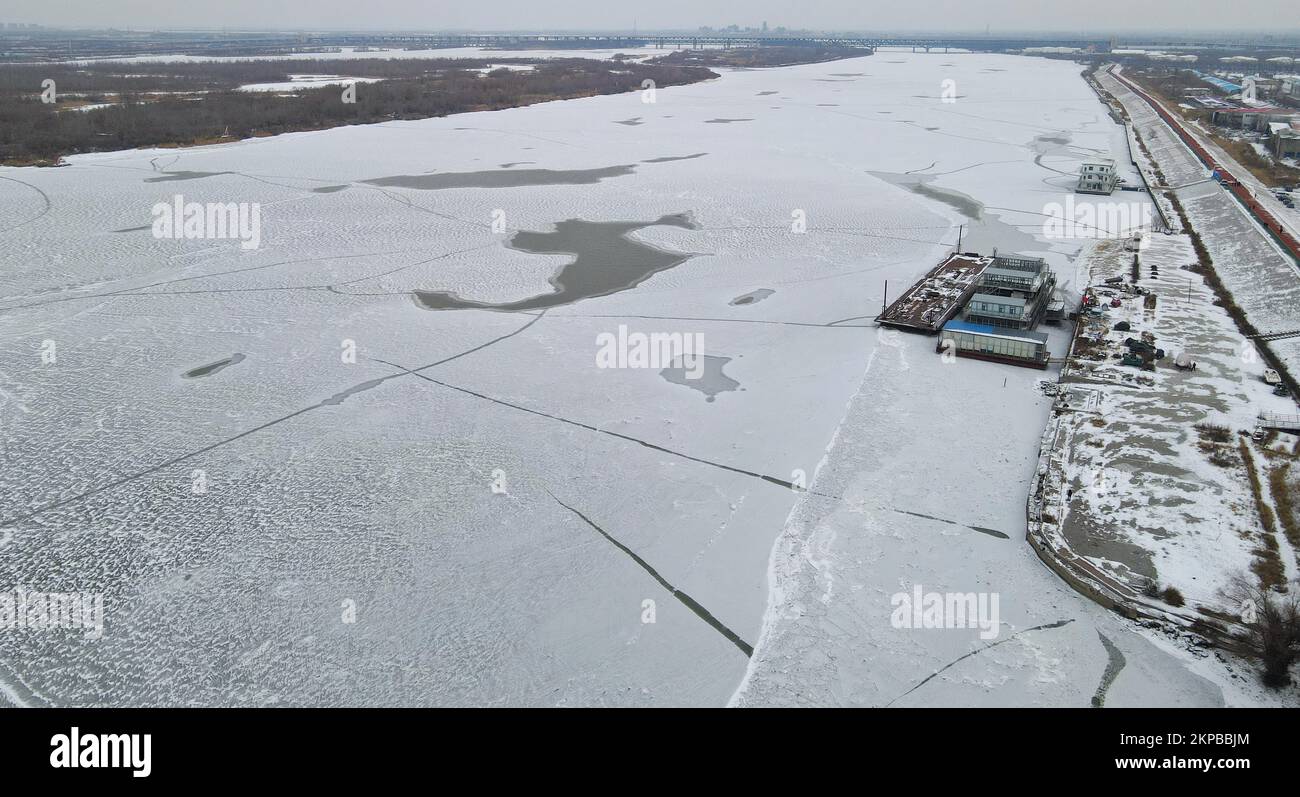 Aerial photo shows the Harbin Section of Songhua River is completely ...