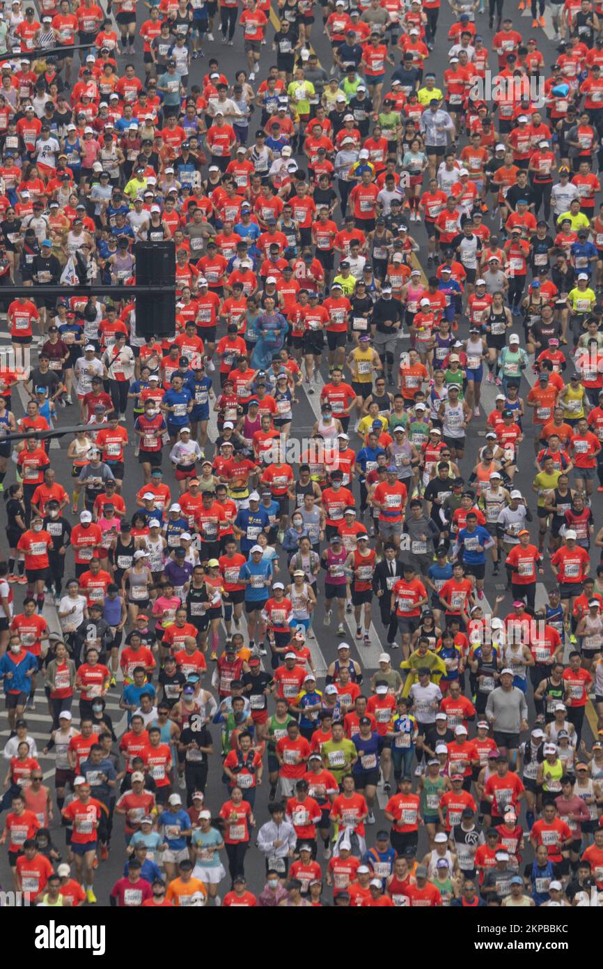 Aerial photo shows the 2022 Shanghai Marathon kicked off in Shanghai ...