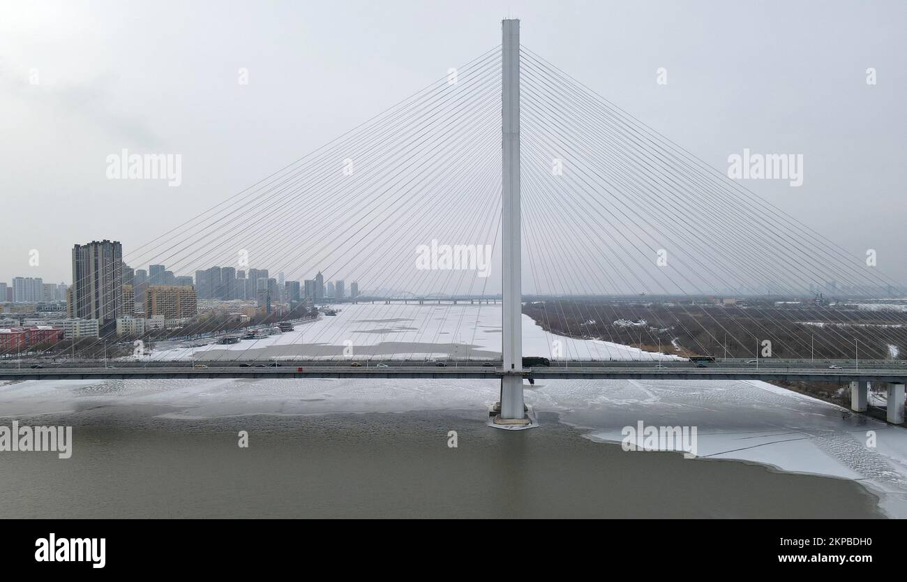Aerial photo shows the Harbin Section of Songhua River is completely ...