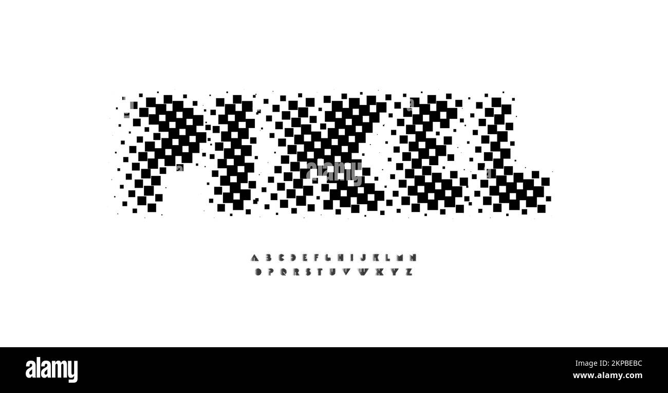 Pixel decorative font, halftone mosaic alphabet, lattice surface ...