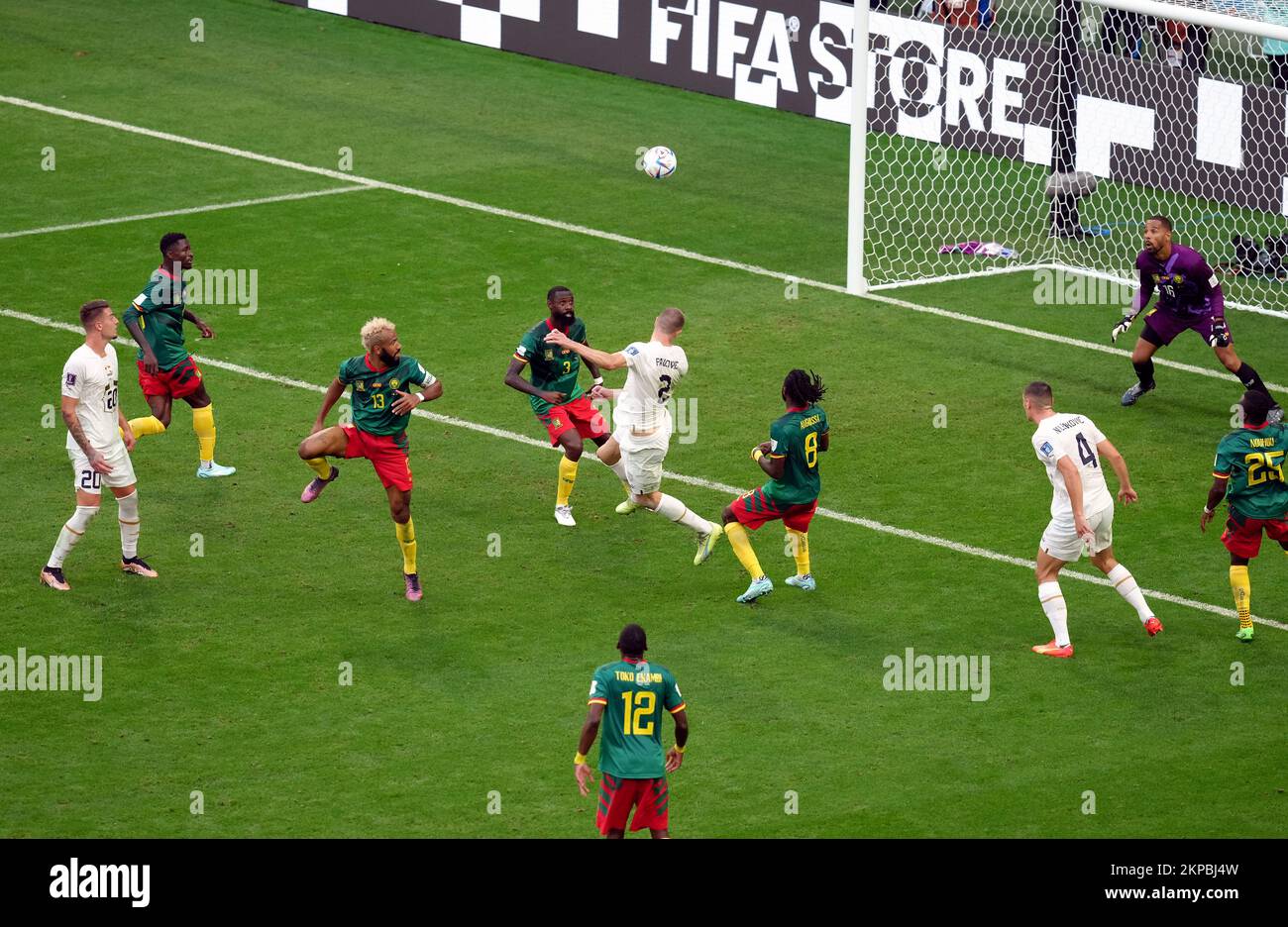 Serbia’s Strahinja Pavlovic scores their side's first goal of the game ...