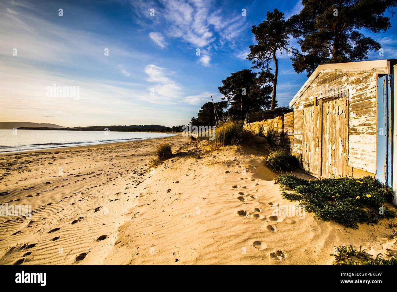 Colorful beachfront background of a wooden shack nestled on the ...
