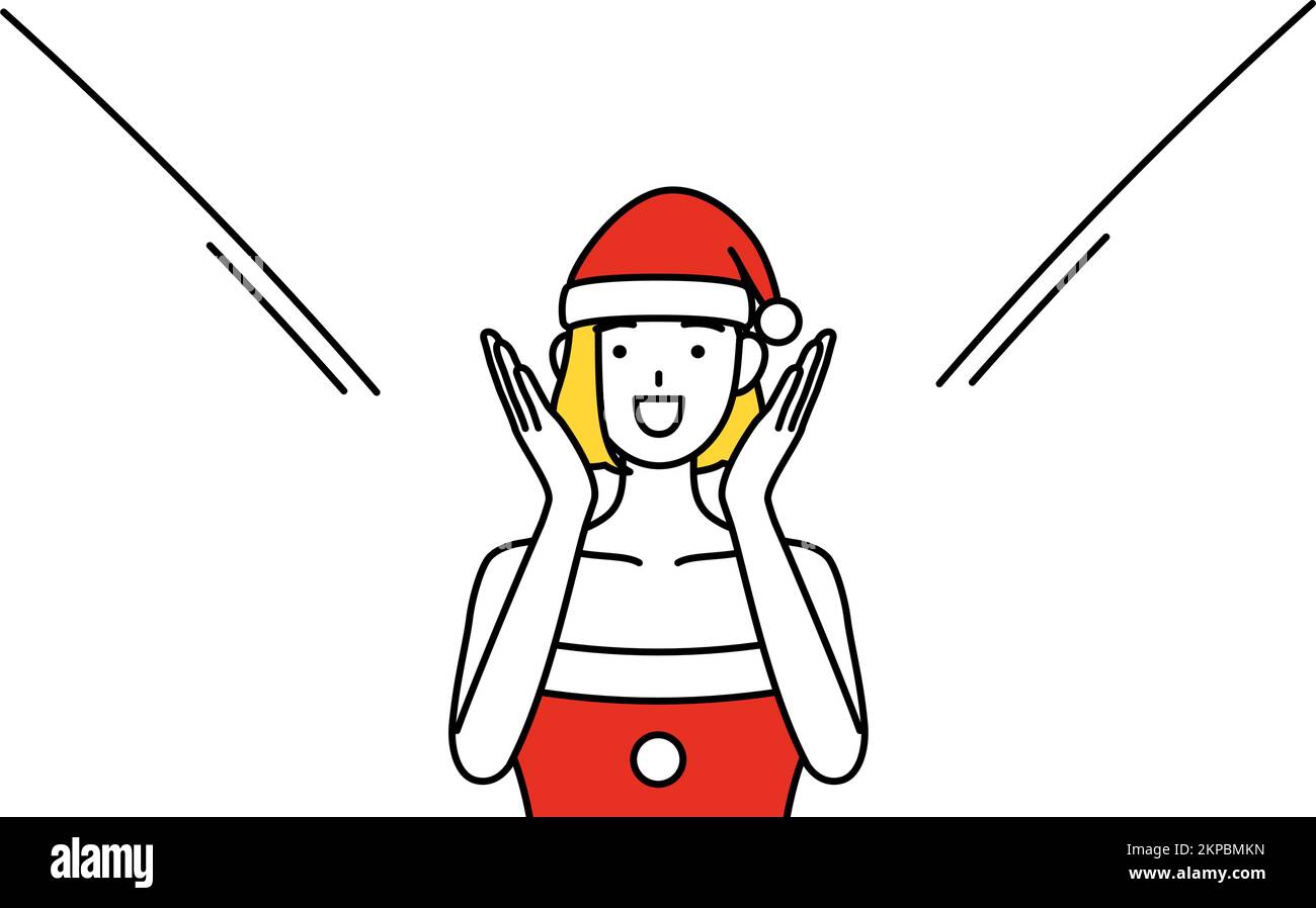 Simple line drawing illustration of a woman dressed as Santa Claus ...