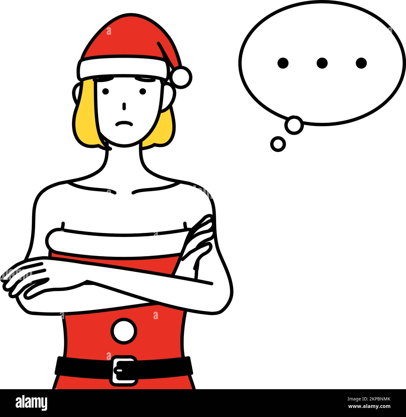 Simple line drawing illustration of a woman dressed as Santa Claus,arms ...